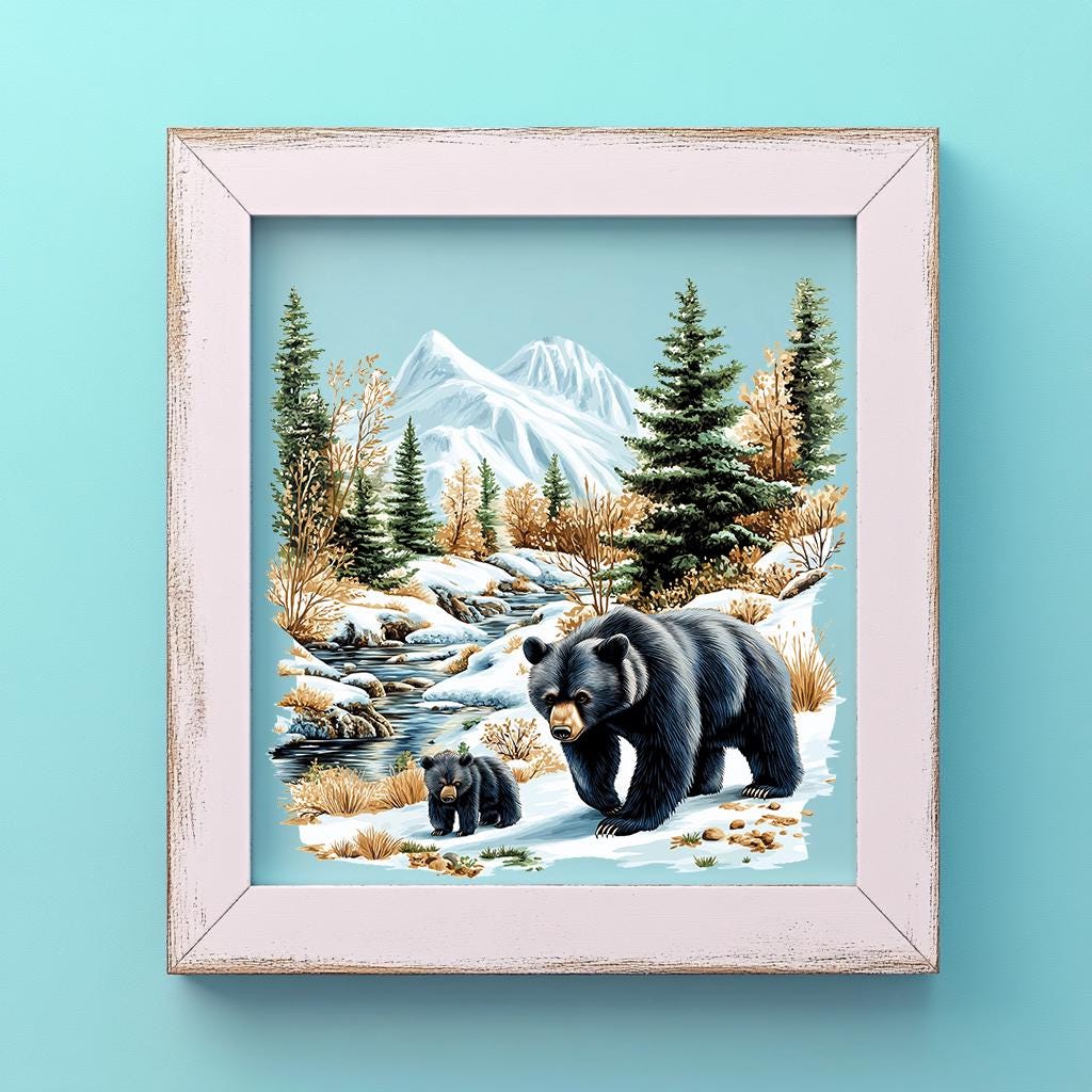 Black Bear Winter Scene Clipart: Retro PNG Bundle (digital Download) - Etsy