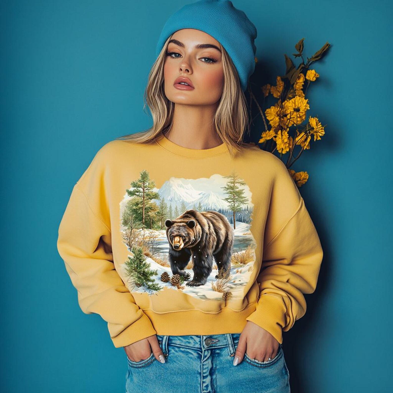 Black Bear Retro Winter Scene Digital Clipart Bundle High-resolution ...