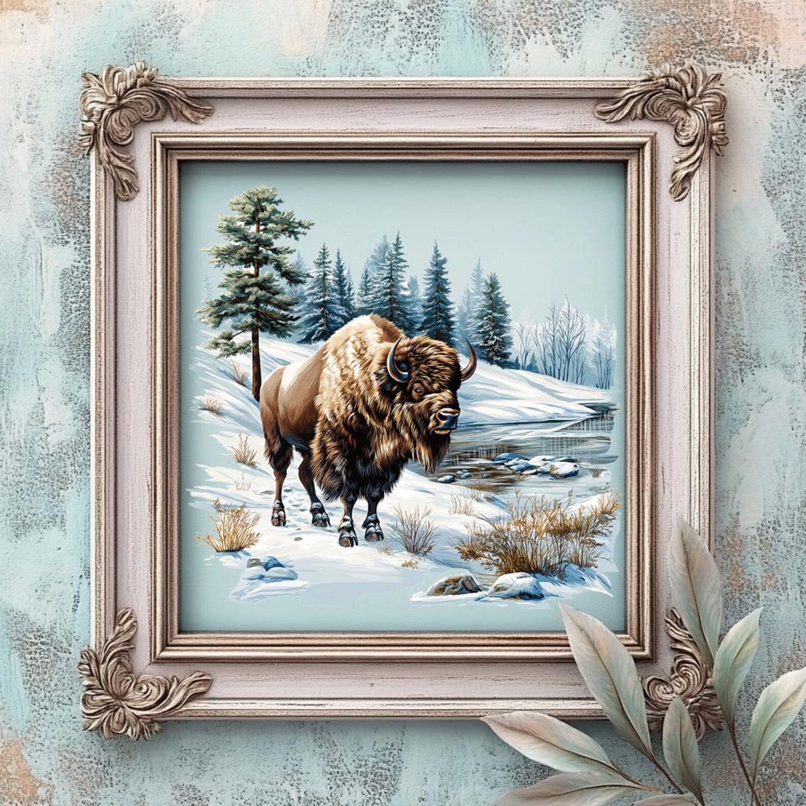 Bison Retro Winter Scene Digital Clipart Bundle High-resolution PNG ...