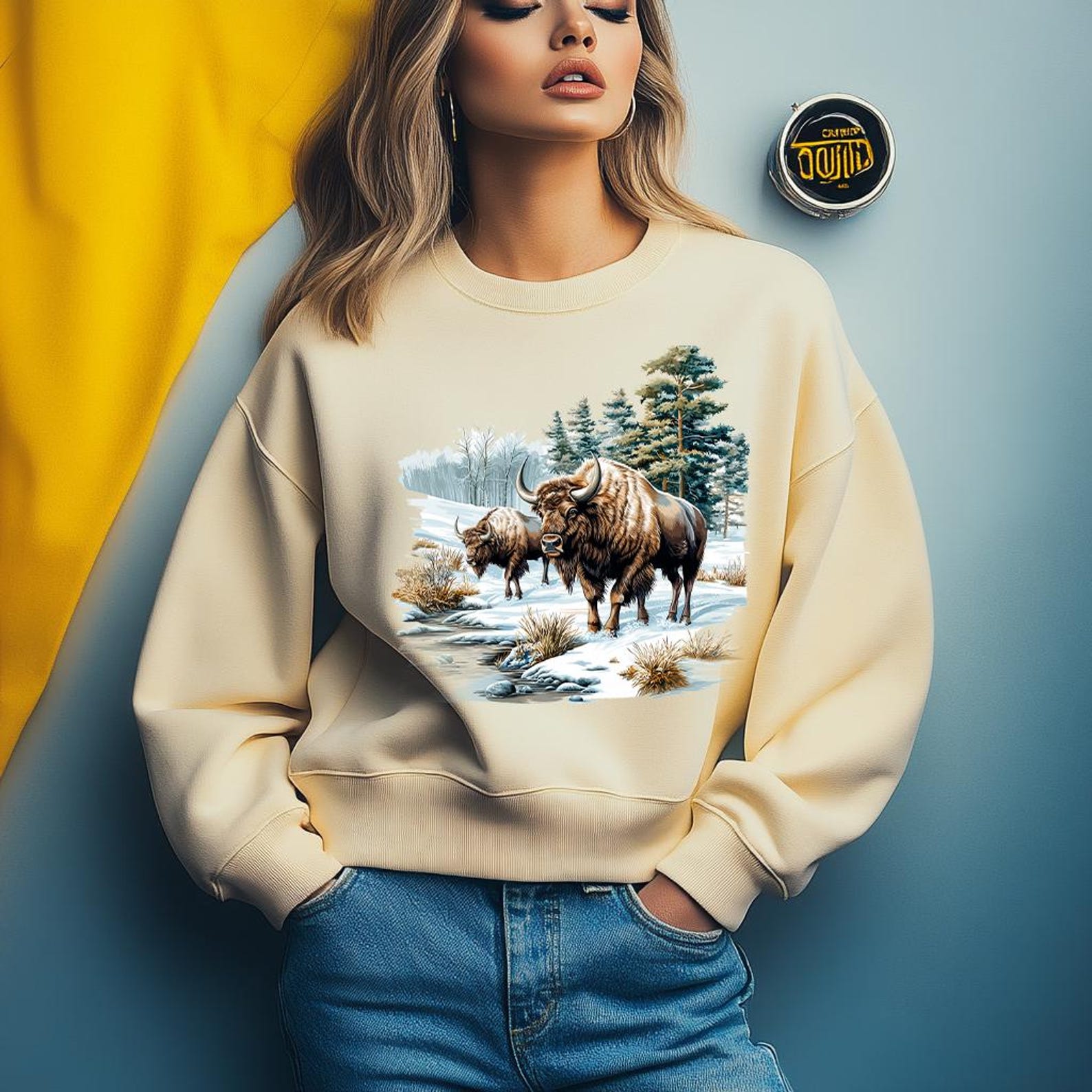 Bison Retro Winter Scene Digital Clipart Bundle High-resolution PNG ...