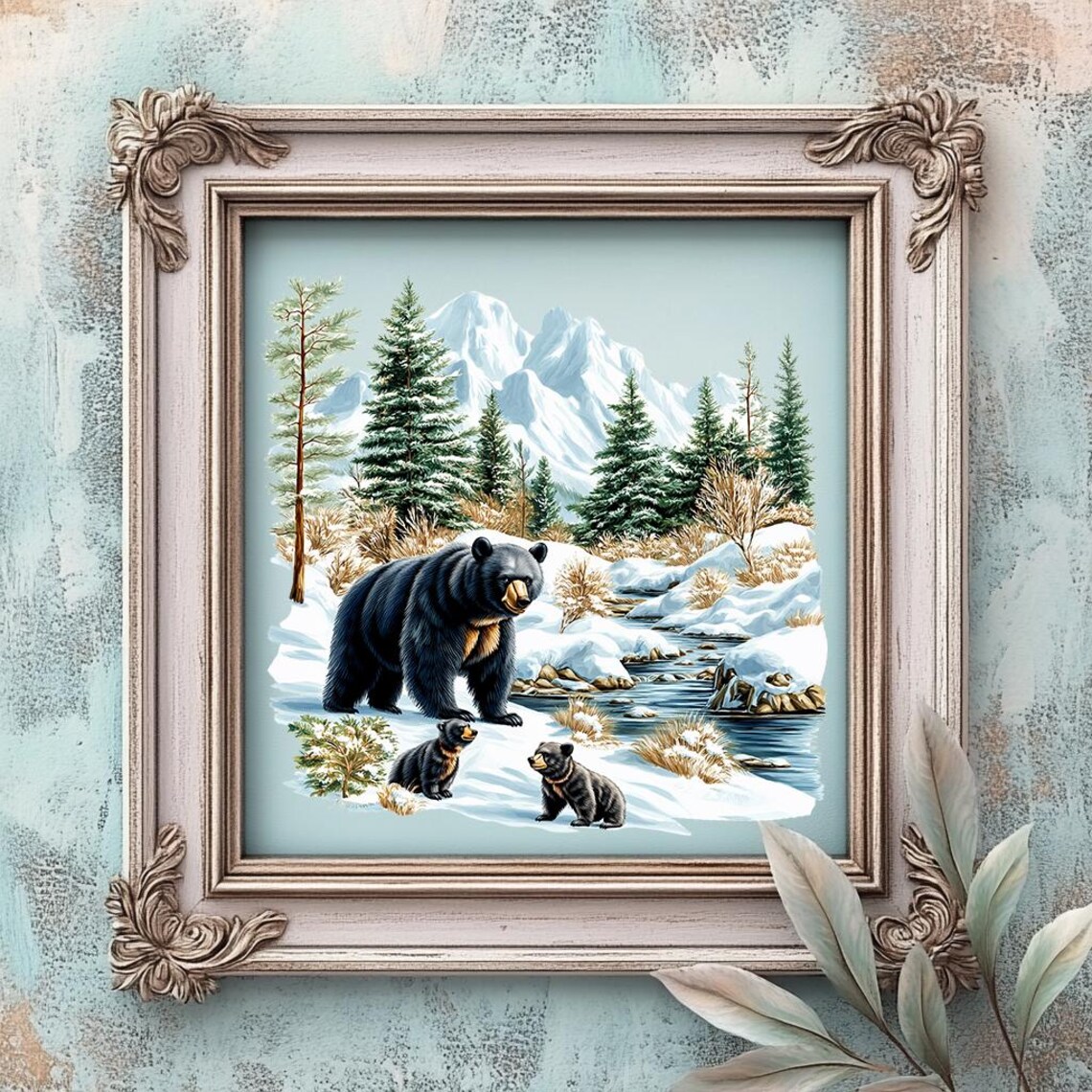 Black Bear Winter Scene Clipart: Retro PNG Bundle (digital Download) - Etsy
