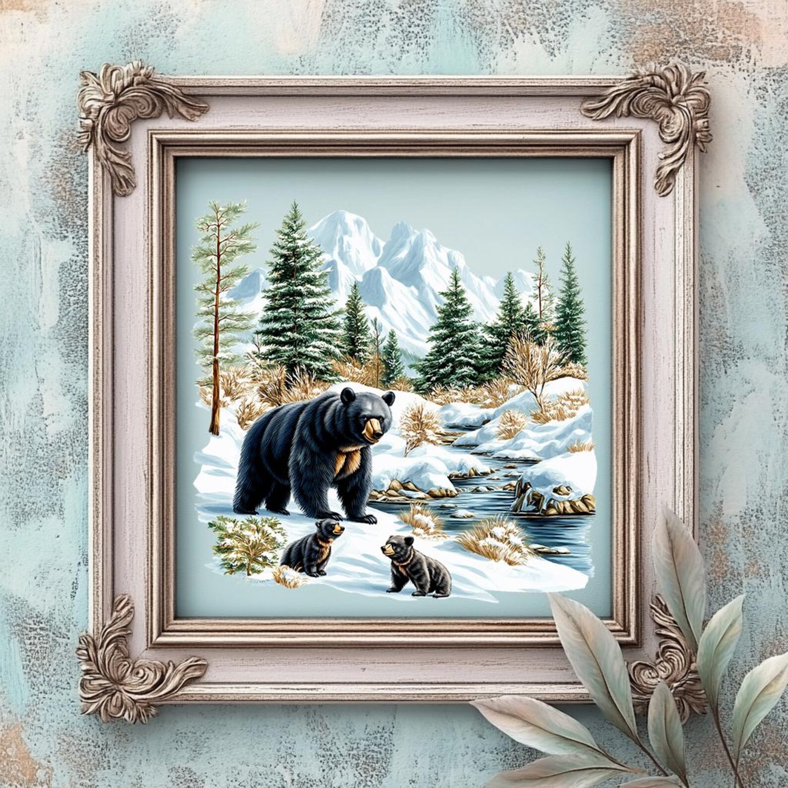 Black Bear Winter Scene Clipart: Retro PNG Bundle (digital Download) - Etsy