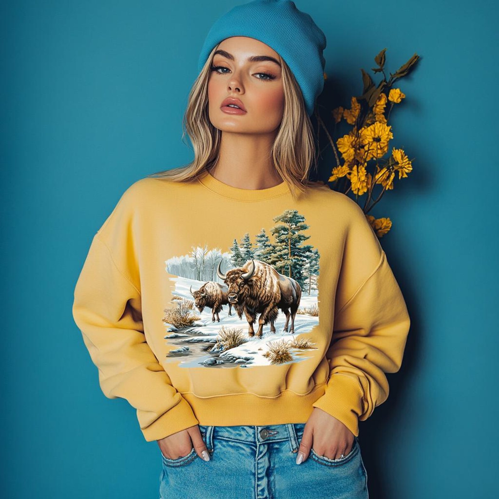 Bison Retro Winter Scene Digital Clipart Bundle High-resolution PNG ...