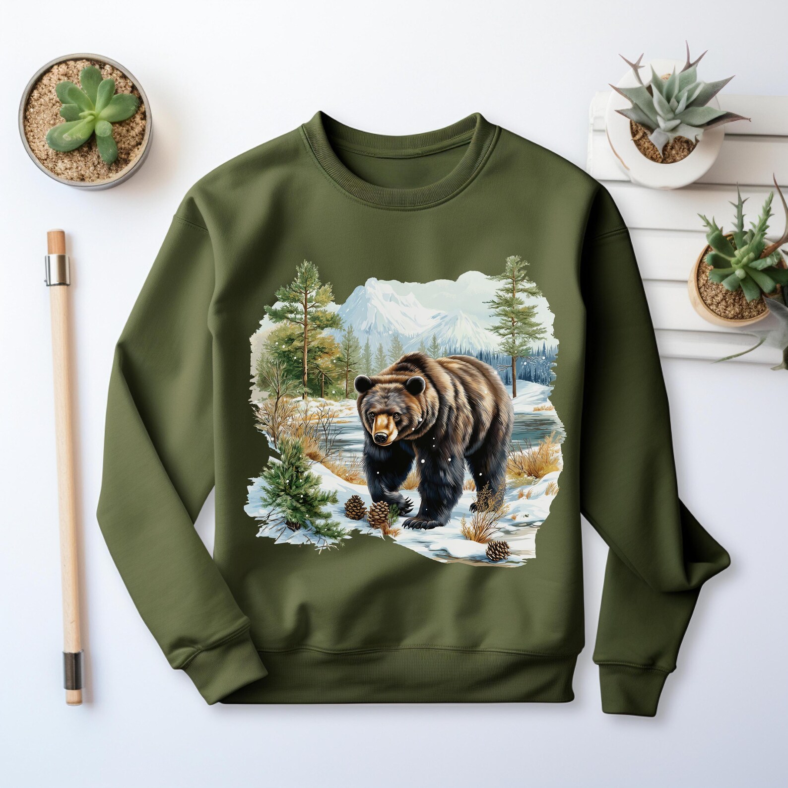 Black Bear Retro Winter Scene Digital Clipart Bundle High-resolution ...