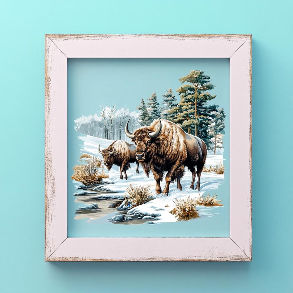 Bison Retro Winter Scene Digital Clipart Bundle High-resolution PNG ...