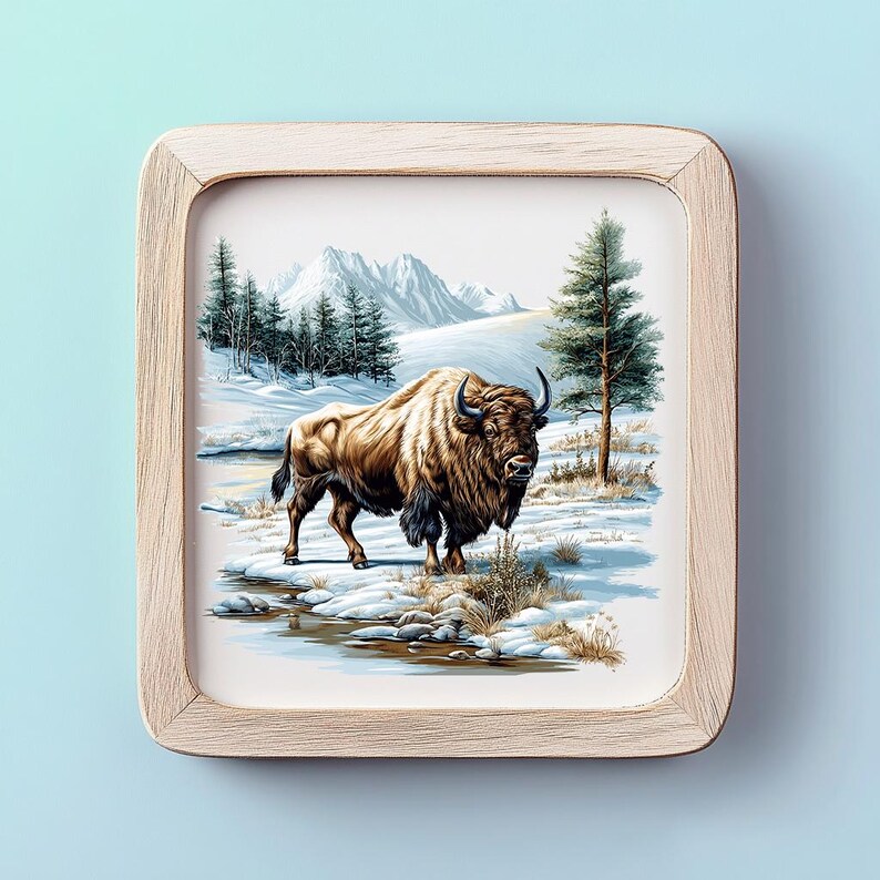 Bison Retro Winter Scene Digital Clipart Bundle High-resolution PNG ...
