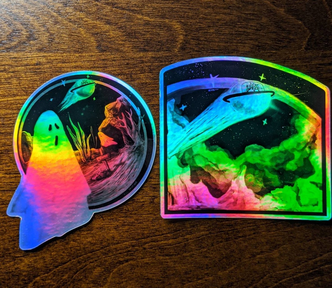 Holographic Aliens in Ghost Space Stickers - Etsy