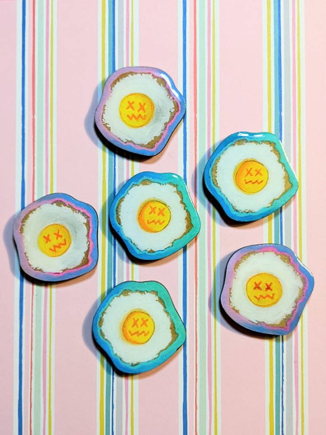 Hand-painted Fried Egg Magnets Set of 2 / Laser Cut and Engraved Wood ...