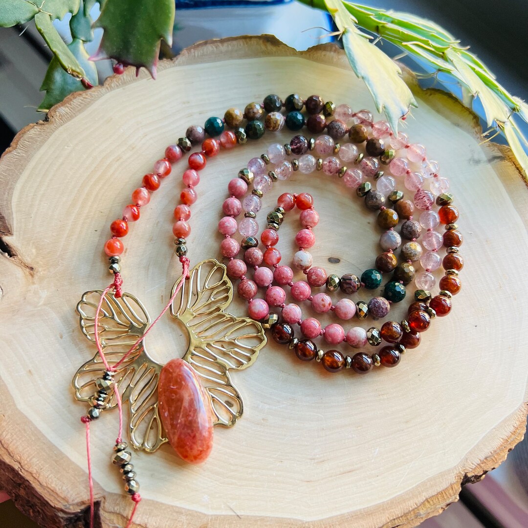 Sunlit Orchid 108 Beads Traditional Hand Knotted Mala Necklace ...