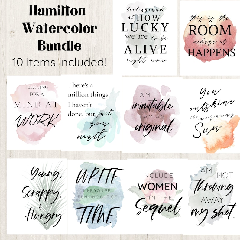 Watercolor Hamilton Bundle 8x10 Multiple Lyrical | Etsy