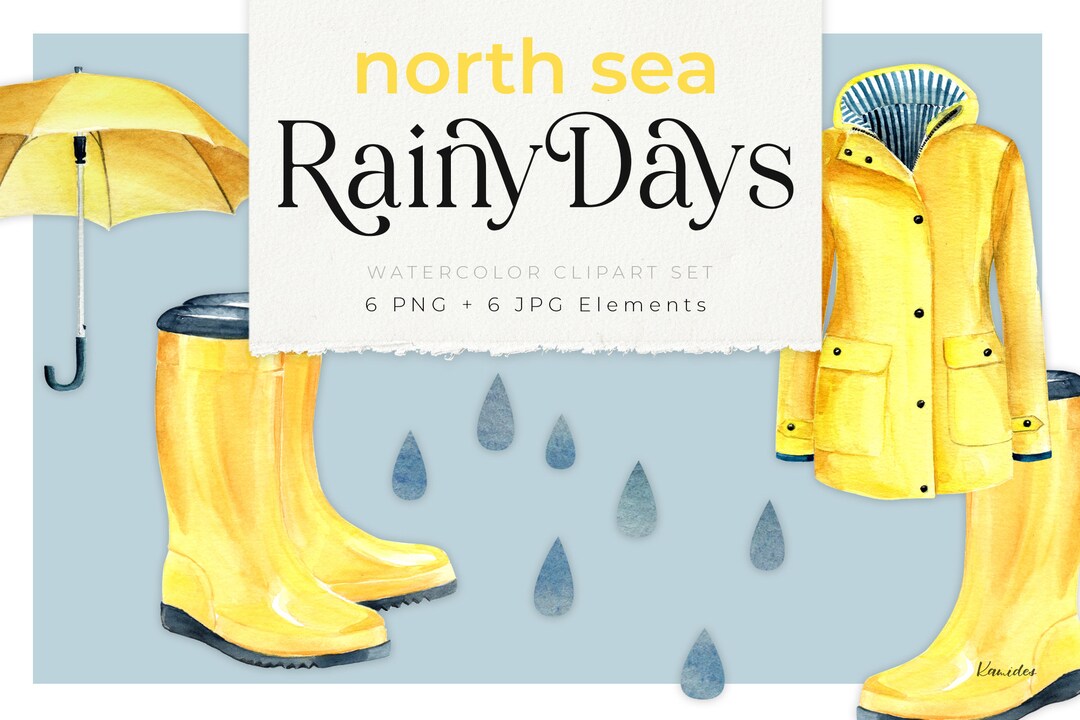 Rainy Days Watercolor Clipart Set, Watercolor Raincoat, Umbrella and ...
