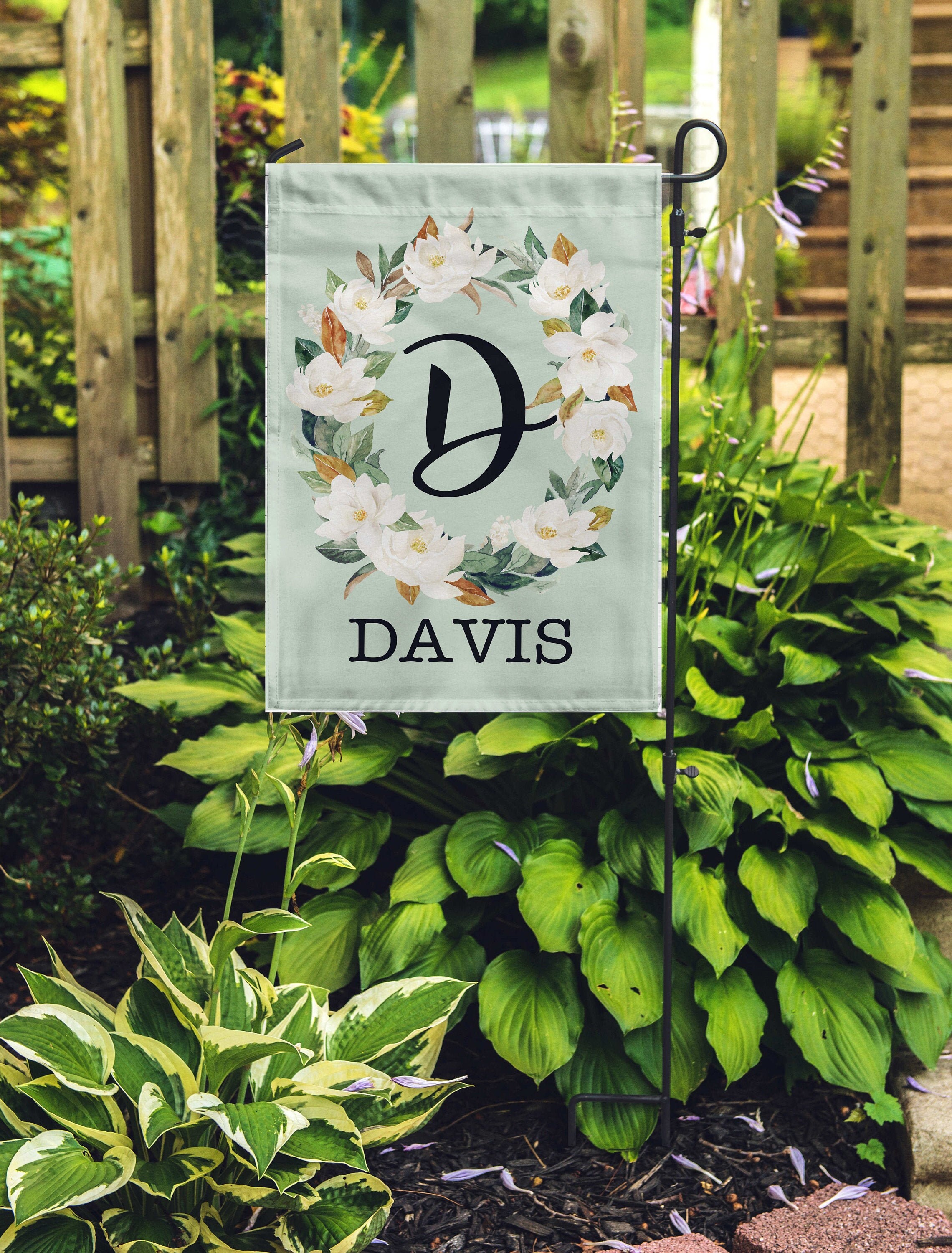 Personalized Garden Flag Magnolia Wreath Garden Flag Welcome | Etsy