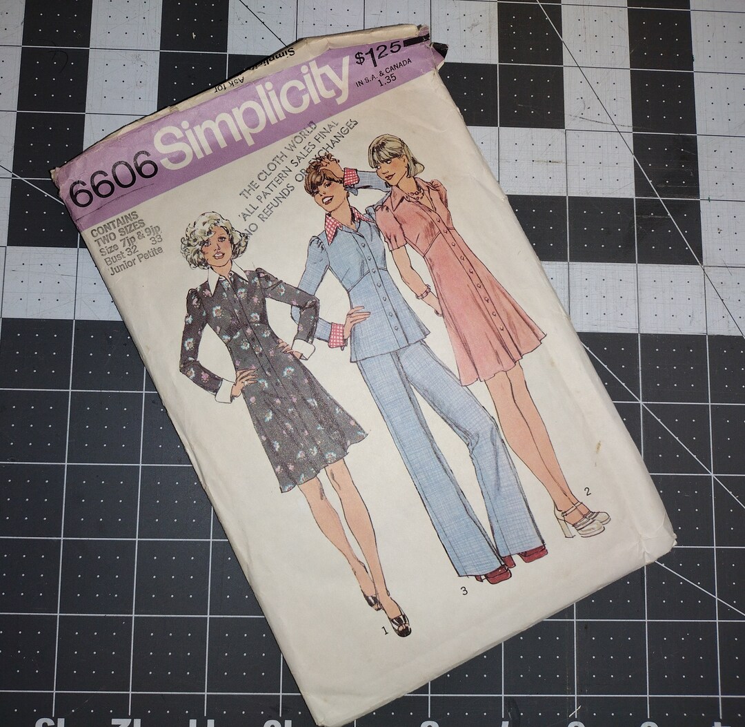 VINTAGE 1974 Size 9 Simplicity Pattern #6606 Junior Petite Short Dress ...