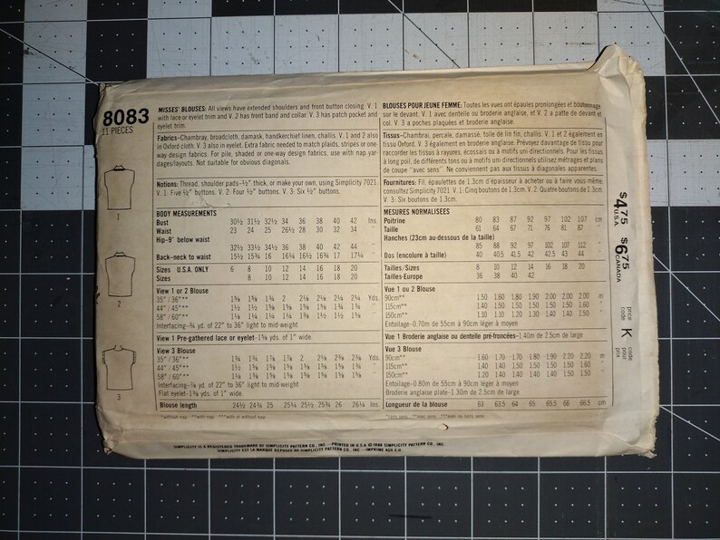 Vintage Simplicity Pattern 8083 Ladies Blouse Pattern Size 14 Miss ...