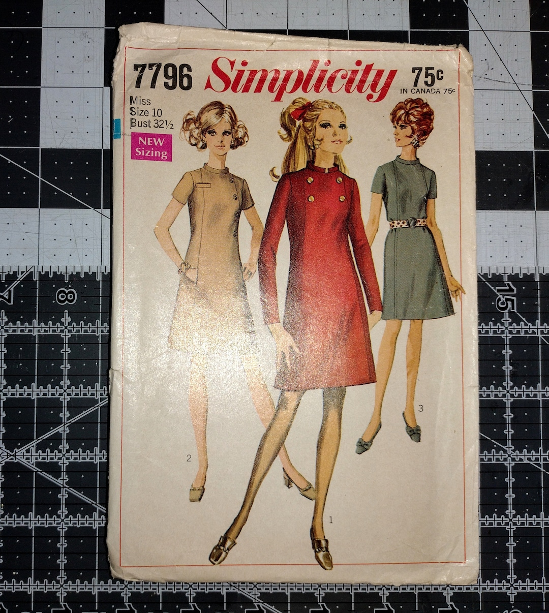 VINTAGE 1969 Simplicity Pattern 7796 Misses' Size 10 A-line Dress ...
