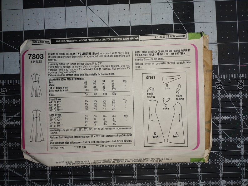 VINTAGE 1976 Simplicity Pattern #7803 9 JP Dress Short and Long Version ...