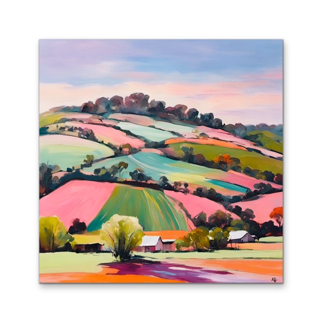 The Sheds Colourful Australian Country Landscape Stretched Canvas ...