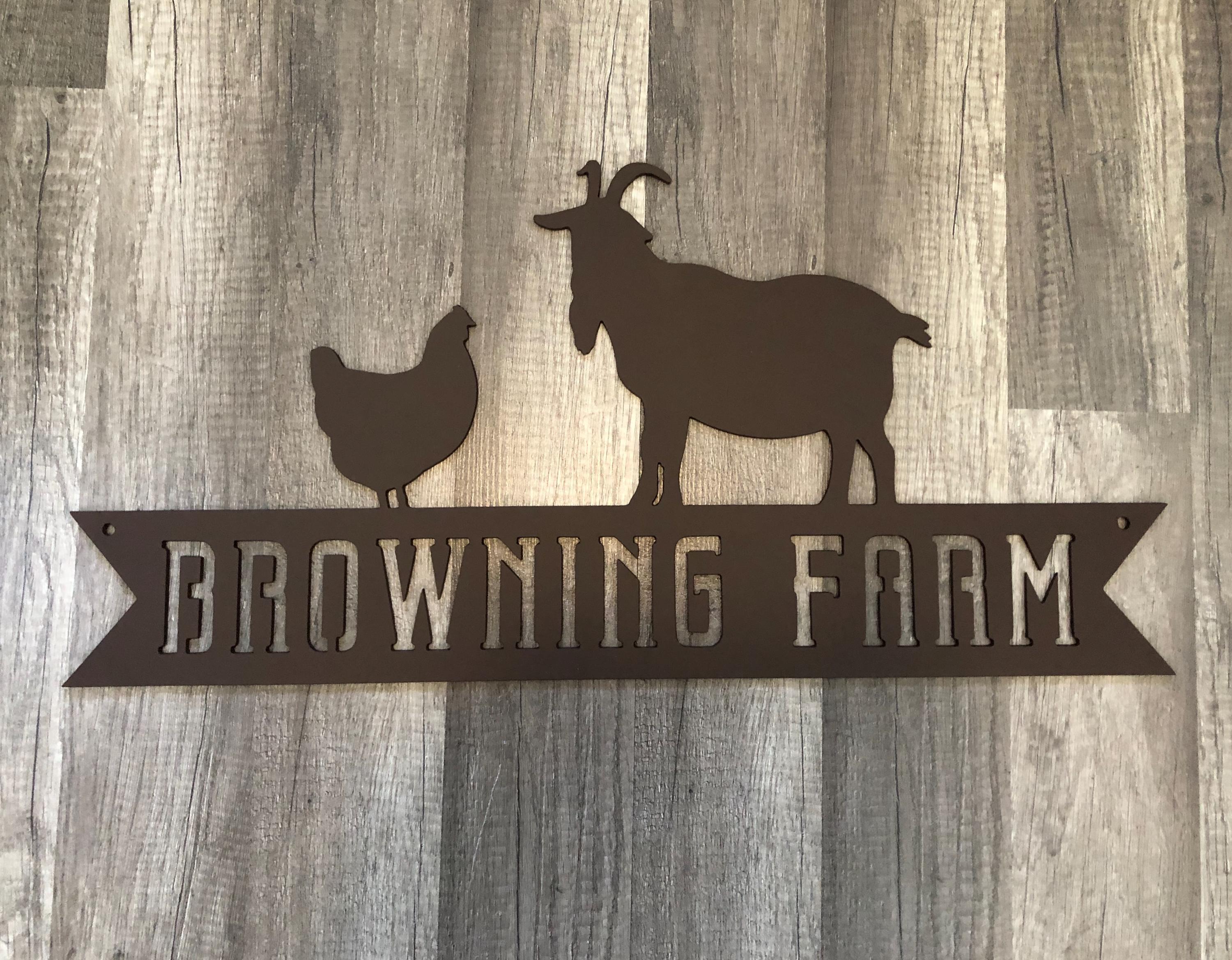 Farm Name Banner Sign - Goat & Chicken Barn - Personalized Steel Sign ...