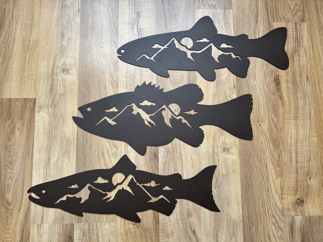 Fish Mountain Scene Metal Art Trout, Bass or Salmon Steel Signs - Etsy