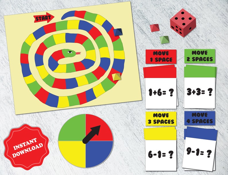 Printable Math Game Printable Board Game Snake Math Race - Etsy