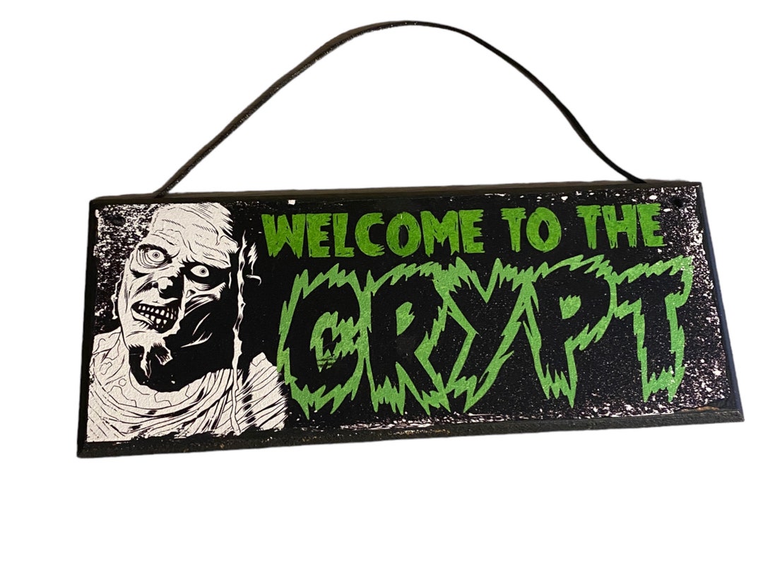 Welcome to the Crypt Wooden Sign Halloween Sign Decoration Spooky Sign ...
