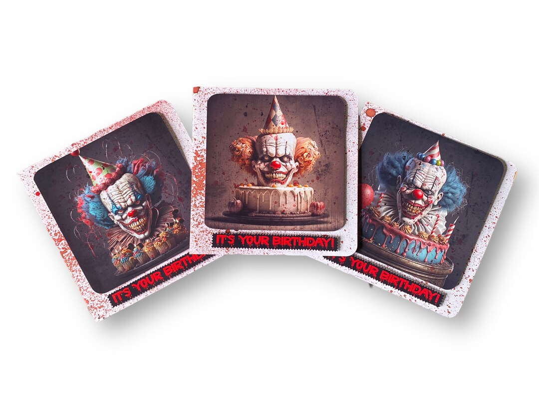 Horror Killer Clown Birthday Card Blood Splattered Handmade Card Square ...