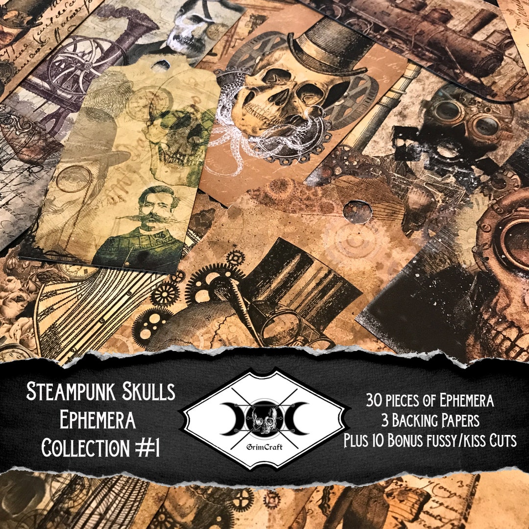Steampunk Skulls Digital Printable Ephemera Kit Scrapbooking - Etsy