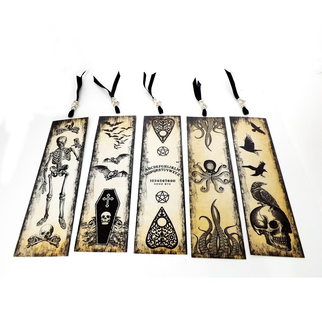 Gothic Bookmark Classic OR Vintage Effect 5 Designs Skull Bat Ouija ...