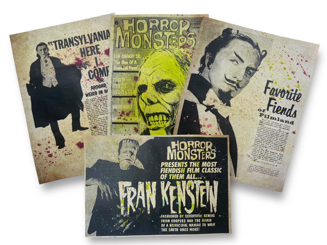 Vintage Style Classic Horror Magazine Prints Karloff Price Chaney ...