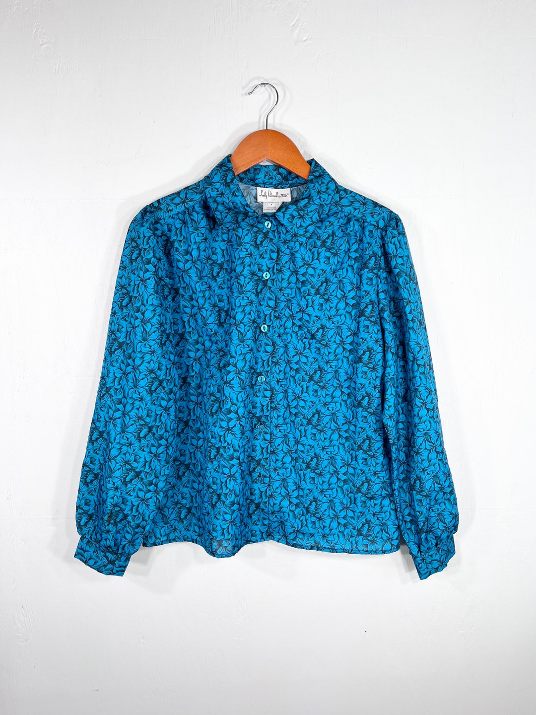 Vintage Lady Manhattan 1960s Blue Floral Button up BRAND NEW With ...