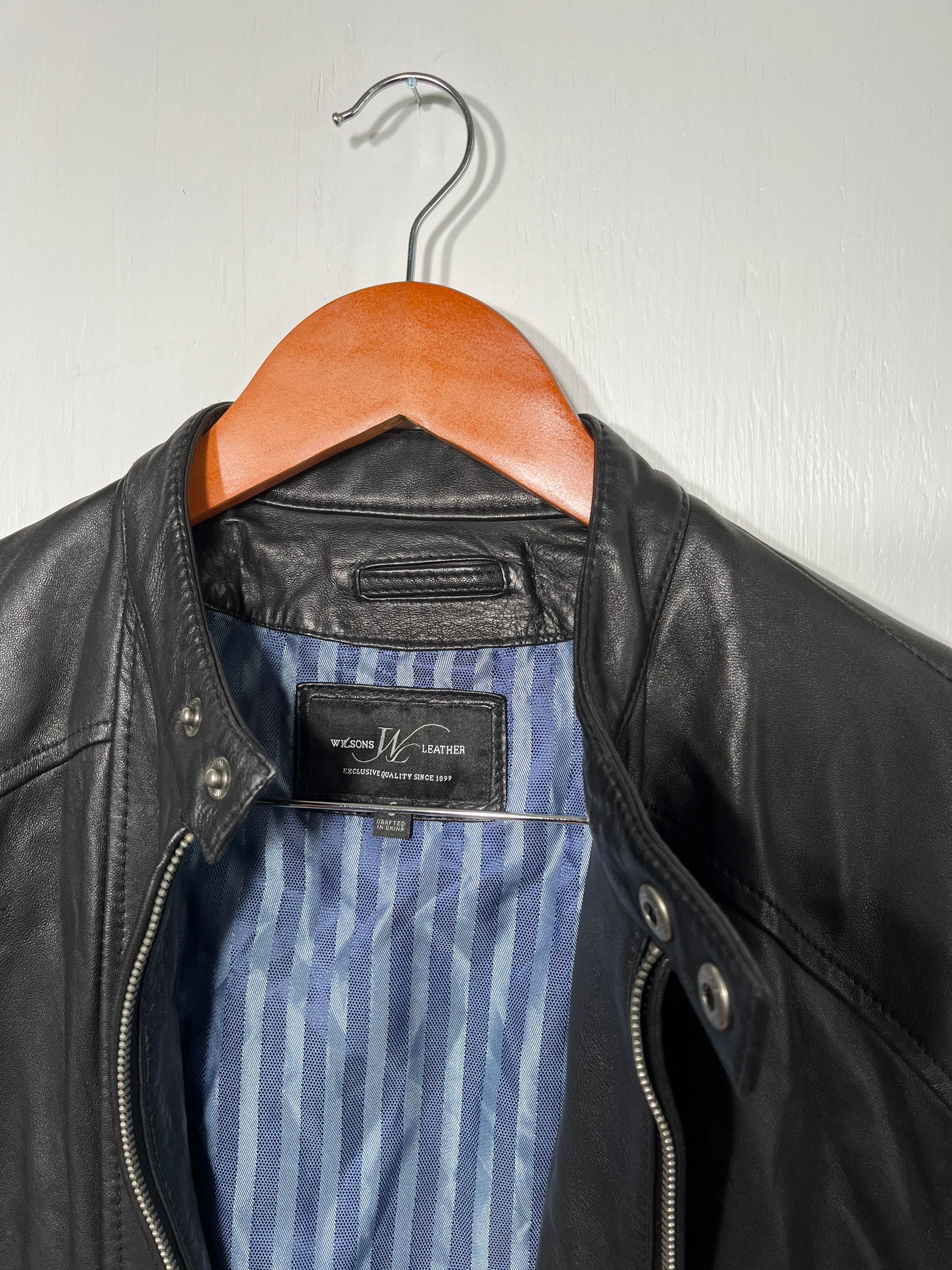 Vintage Wilson's Leather Black Bomber Jacket With Blue Shell Vintage Wilson's Leather Black Bomber Jacket With Blue Shell