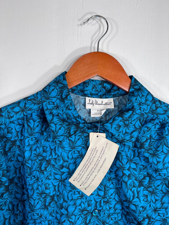 vintage lady manhattan 1960s blue floral button up BR… - Gem