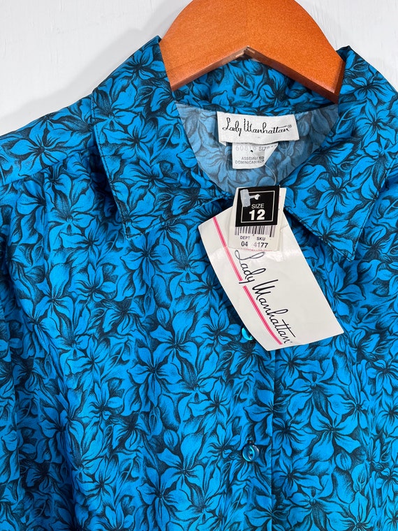 vintage lady manhattan 1960s blue floral button up BR… - Gem