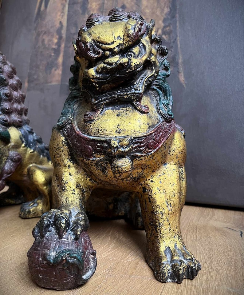 Asian Guardian Lions Chinese Temple Lions Cast Iron China Temple Dog Fu ...