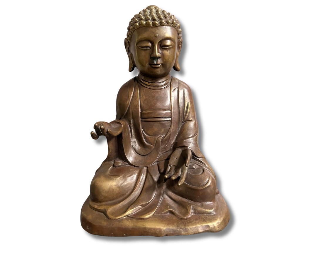 Buddha Figure Bronze Tibet Sitting Sculpture Patina Budda Varada Mudra ...