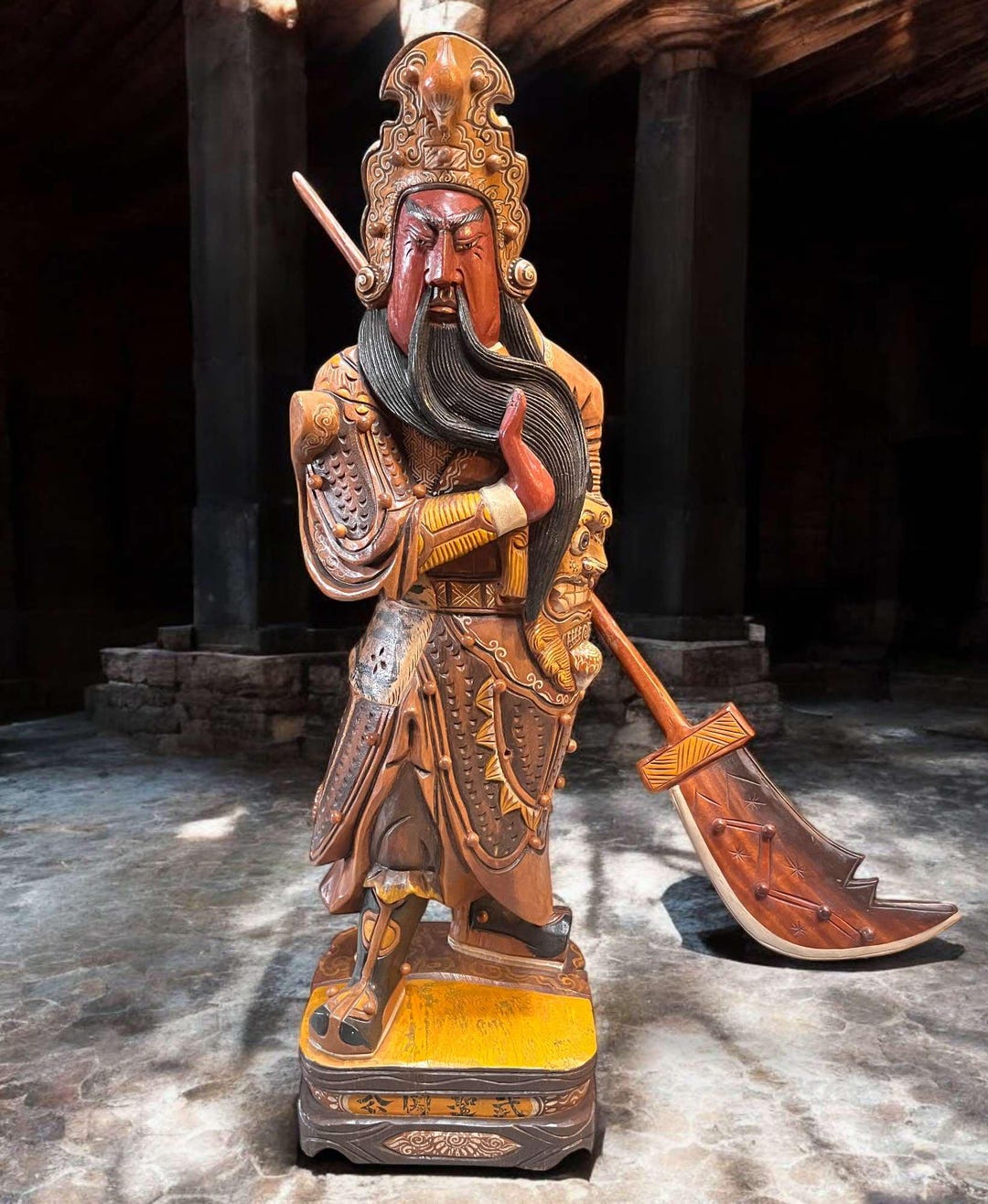 Guan Yu Warrior Statue China Wood Sculpture Chinese General Guan Gong ...