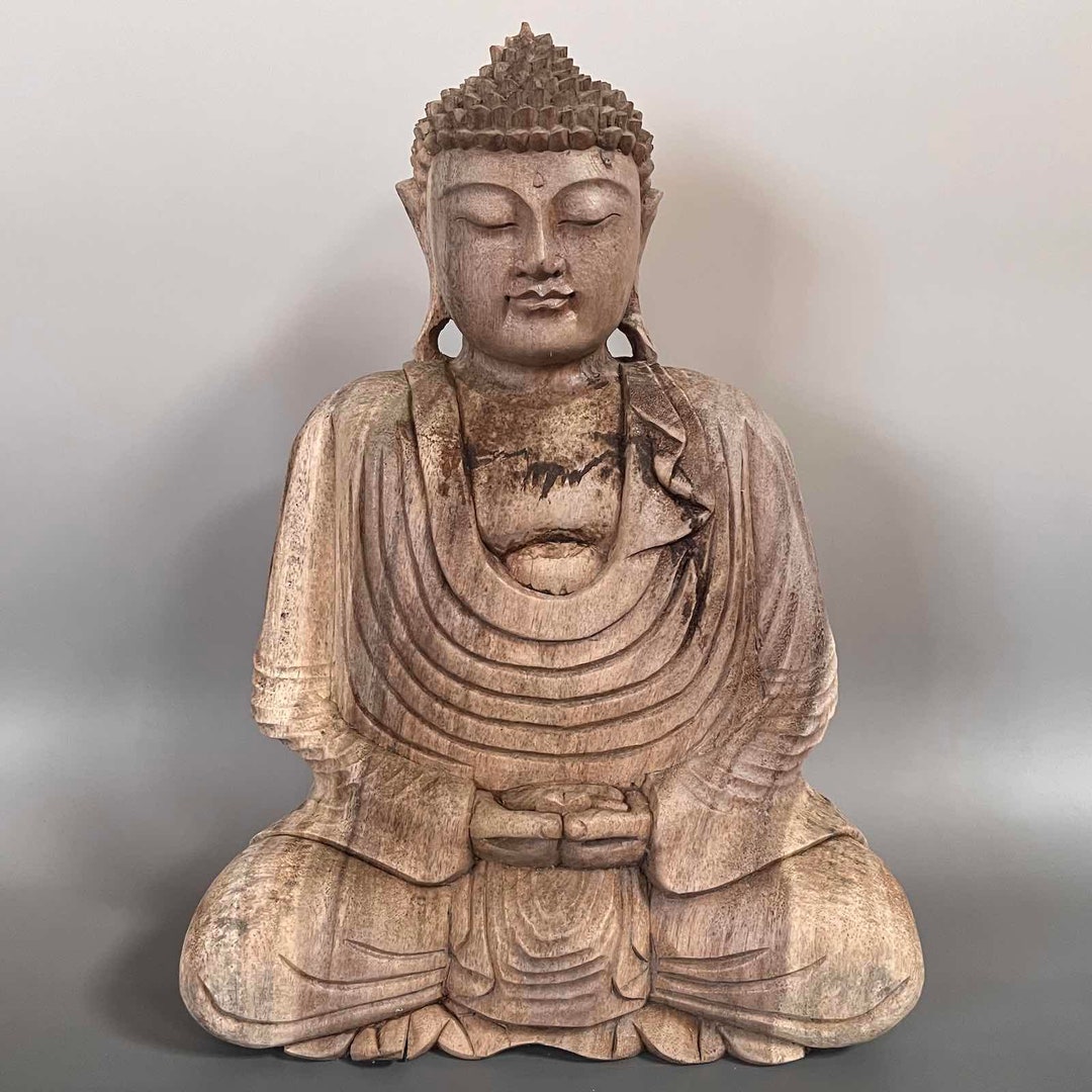 Meditating Wooden Buddha Figure Yoga Sculpture Fengshui Statue 43 Cm ...