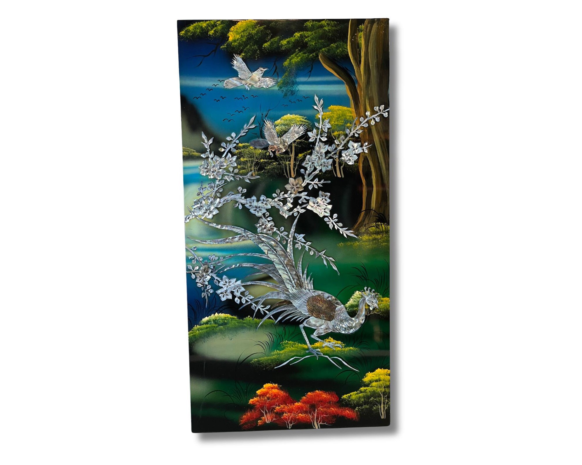 Asian Mural Wall Decoration Wood Lacquer Picture Mother of Pearl Inlaid ...