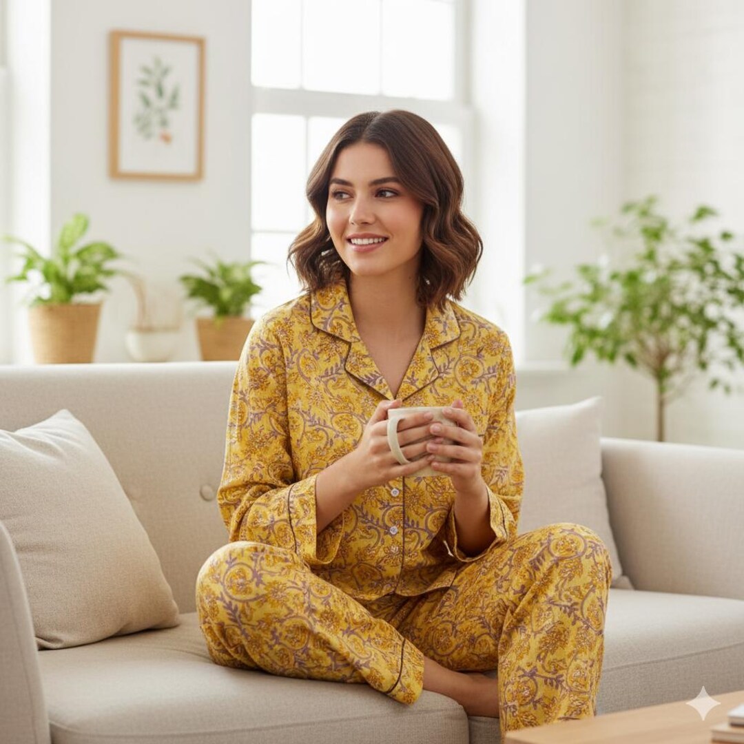 Hand Block Printed Cotton Pajama Set: Indian Floral Sleepwear - Etsy