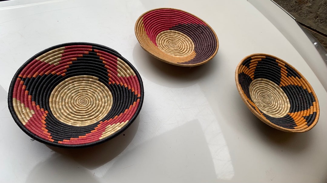 3 Rwanda Baskets Set, 3 Wall Decor Baskets Set, African Baskets - Etsy