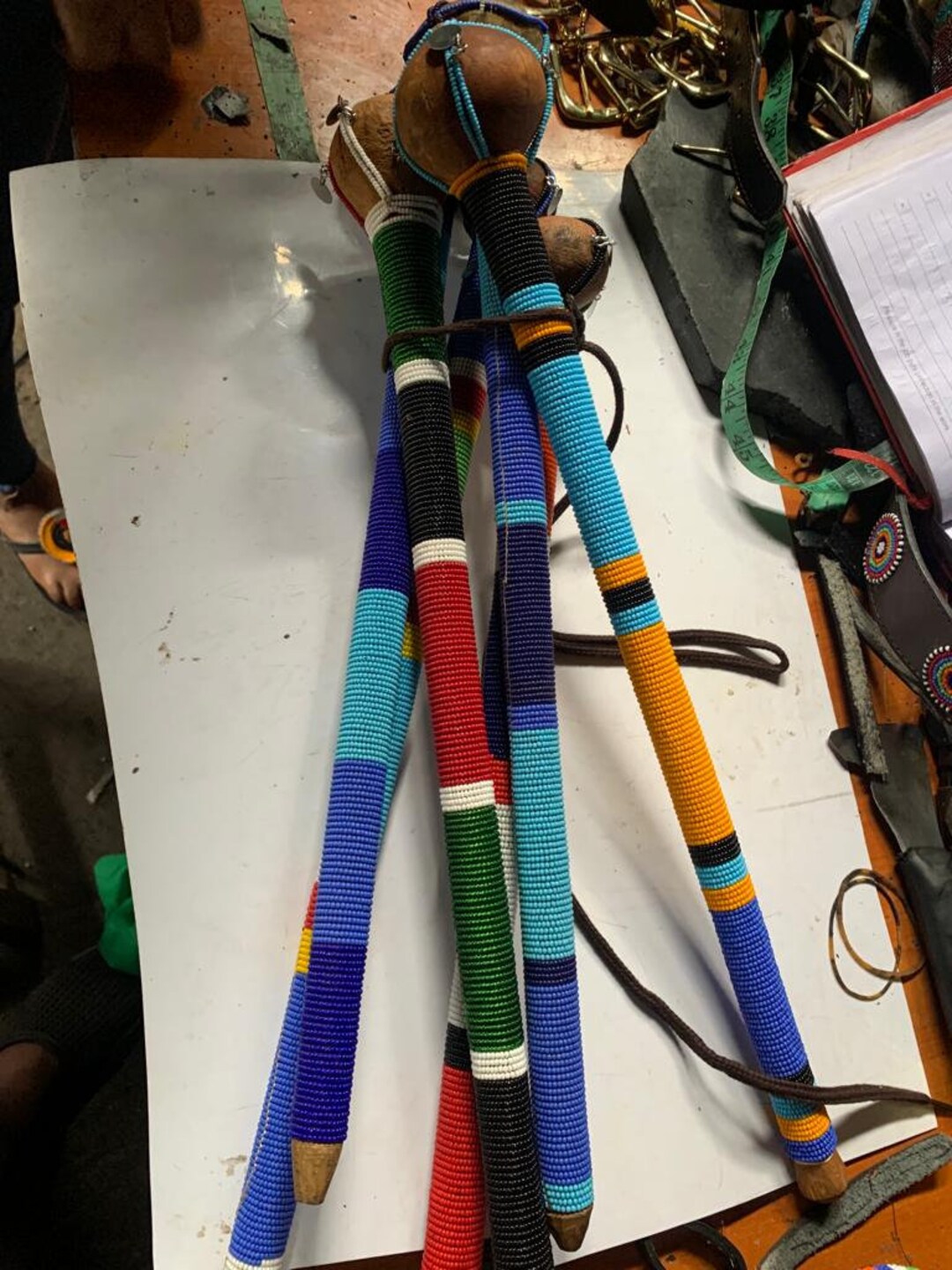 Maasai Beaded Walk Cane, Rungu Wood Curved Cane, Wooden Cane, Walking ...