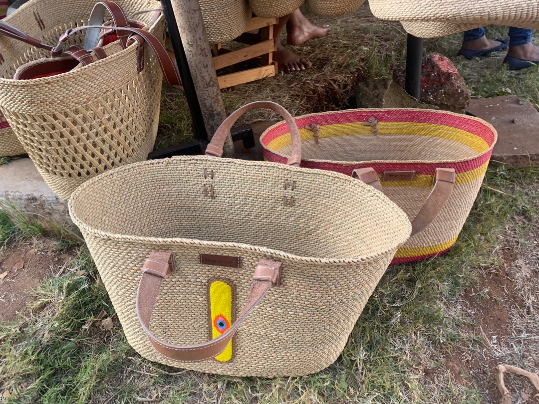 African Straw Bag, Straw Basket, Kiondo Handbag ,multi-color Straw in ...