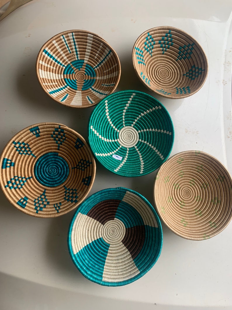 A Set of 6 Green Assorted Rwanda Baskets Rwanda Baskets 6 - Etsy