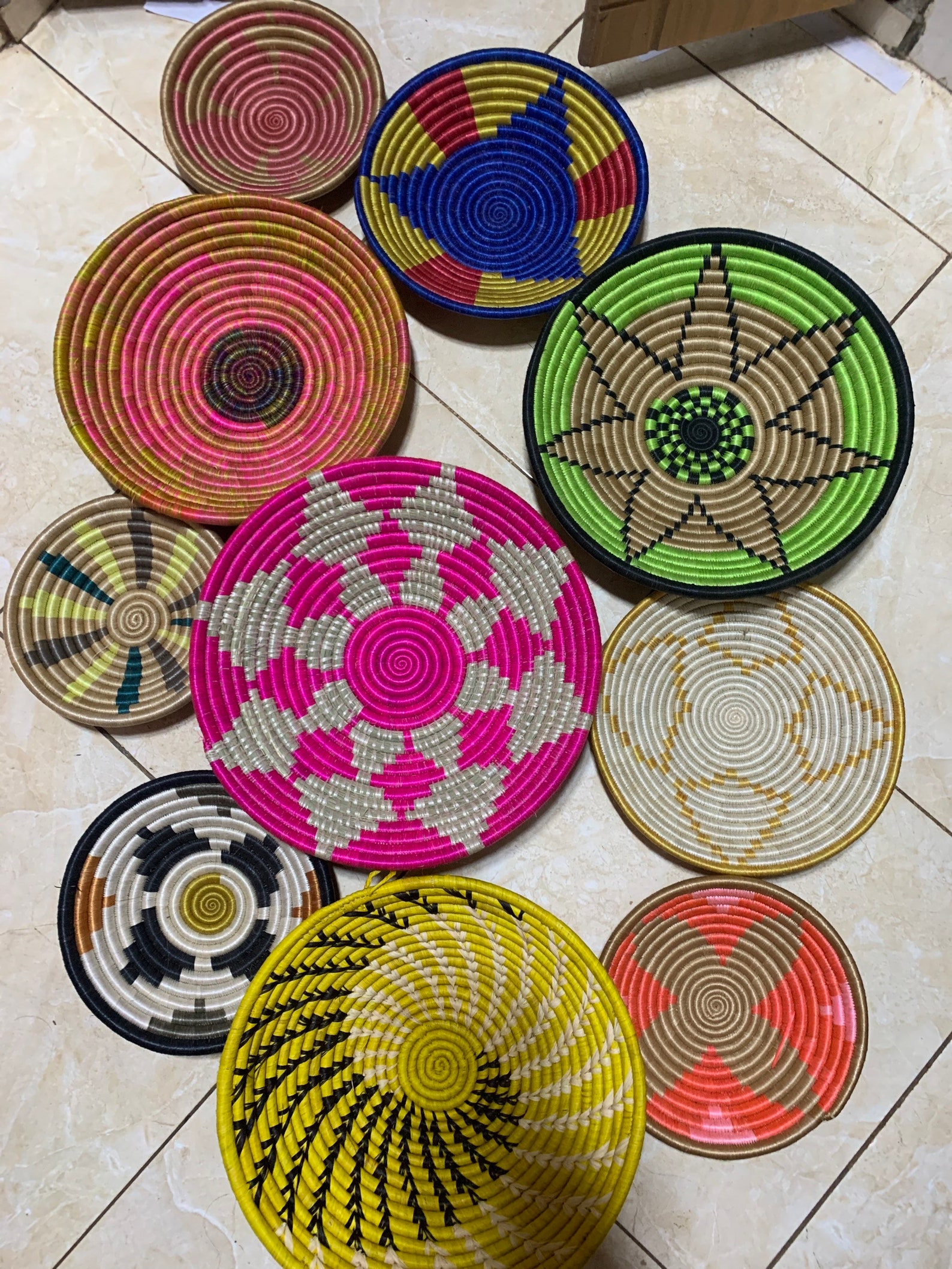 10 Assorted Color Wall Hanging Baskets, 10 Rwanda Baskets, 10 Wall ...