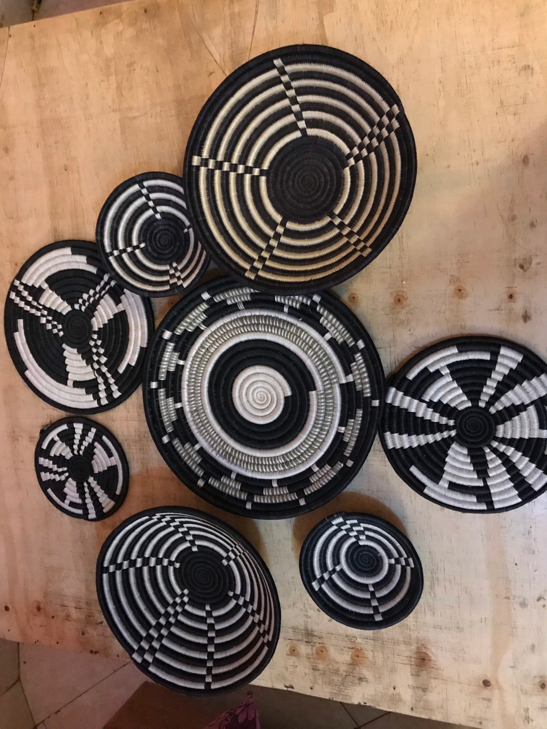 A Set of 8 Rwanda Baskets, 8 Rwanda Baskets, 8 Black and White Rwanda ...