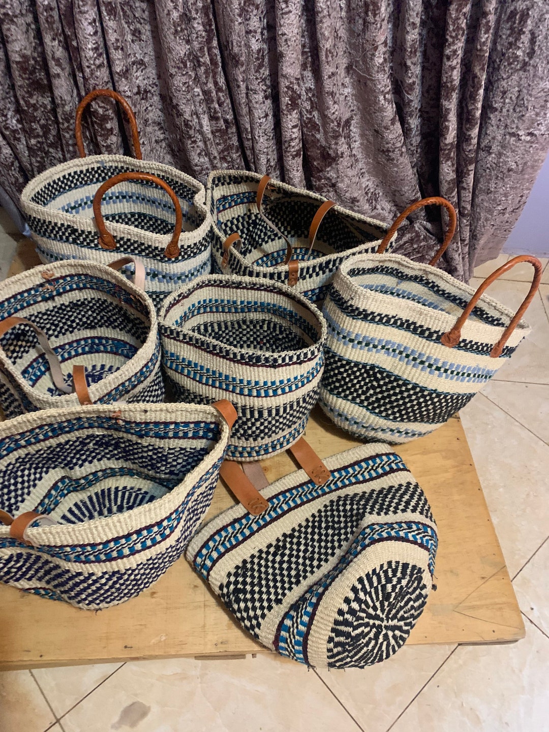 7 Sisal and Wool Basket Group ,kiondo Handbag ,wholesale Beach Bag 7 ...