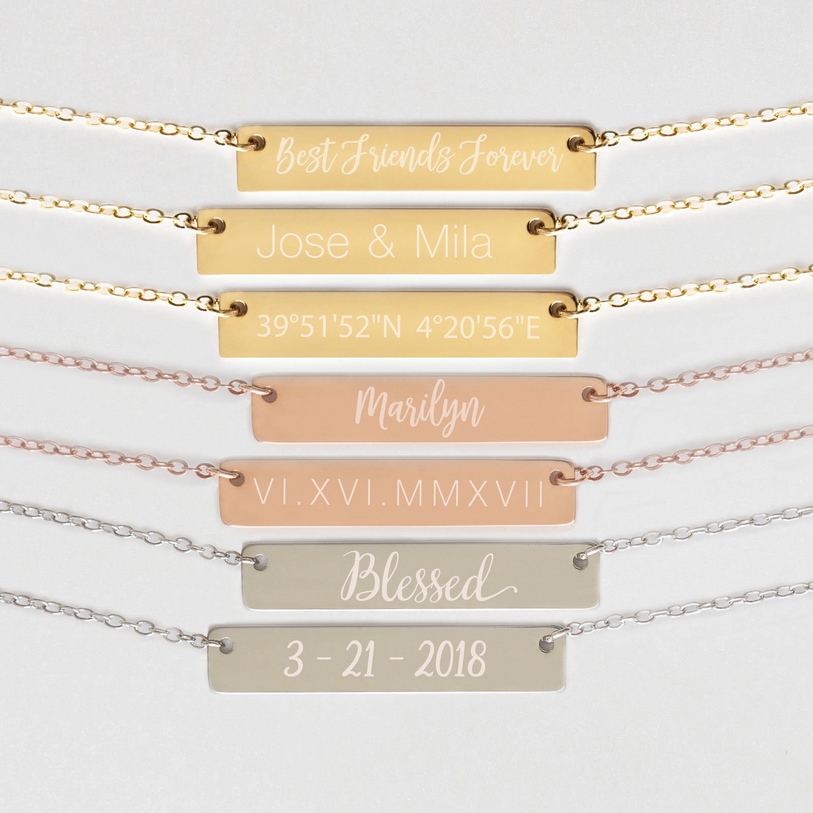 Personalized Bar Necklace - Engraved Necklace - Valentine’s Gift - Name ...