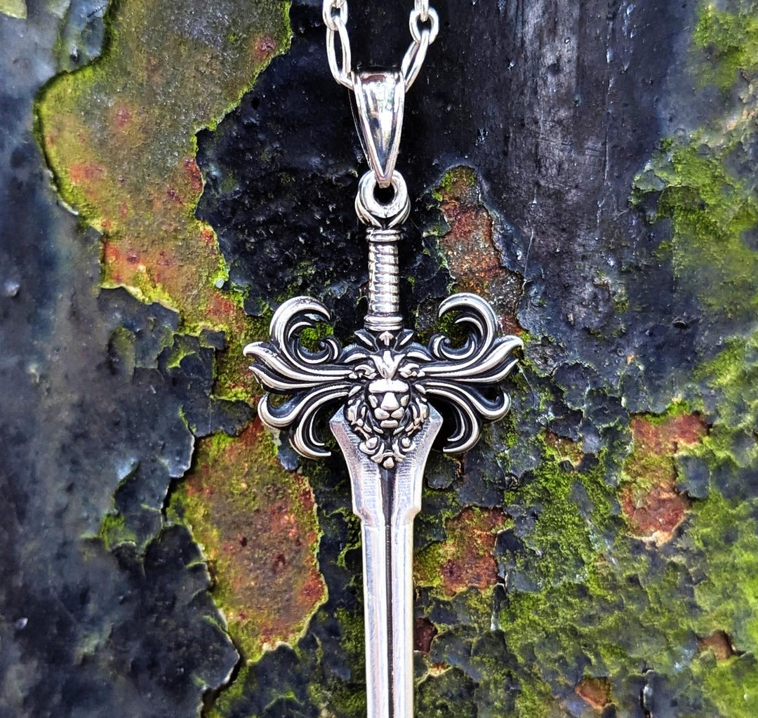 Sterling Silver Sword Pendant Necklace: Lion, Fleur De Lis - Fantasy ...