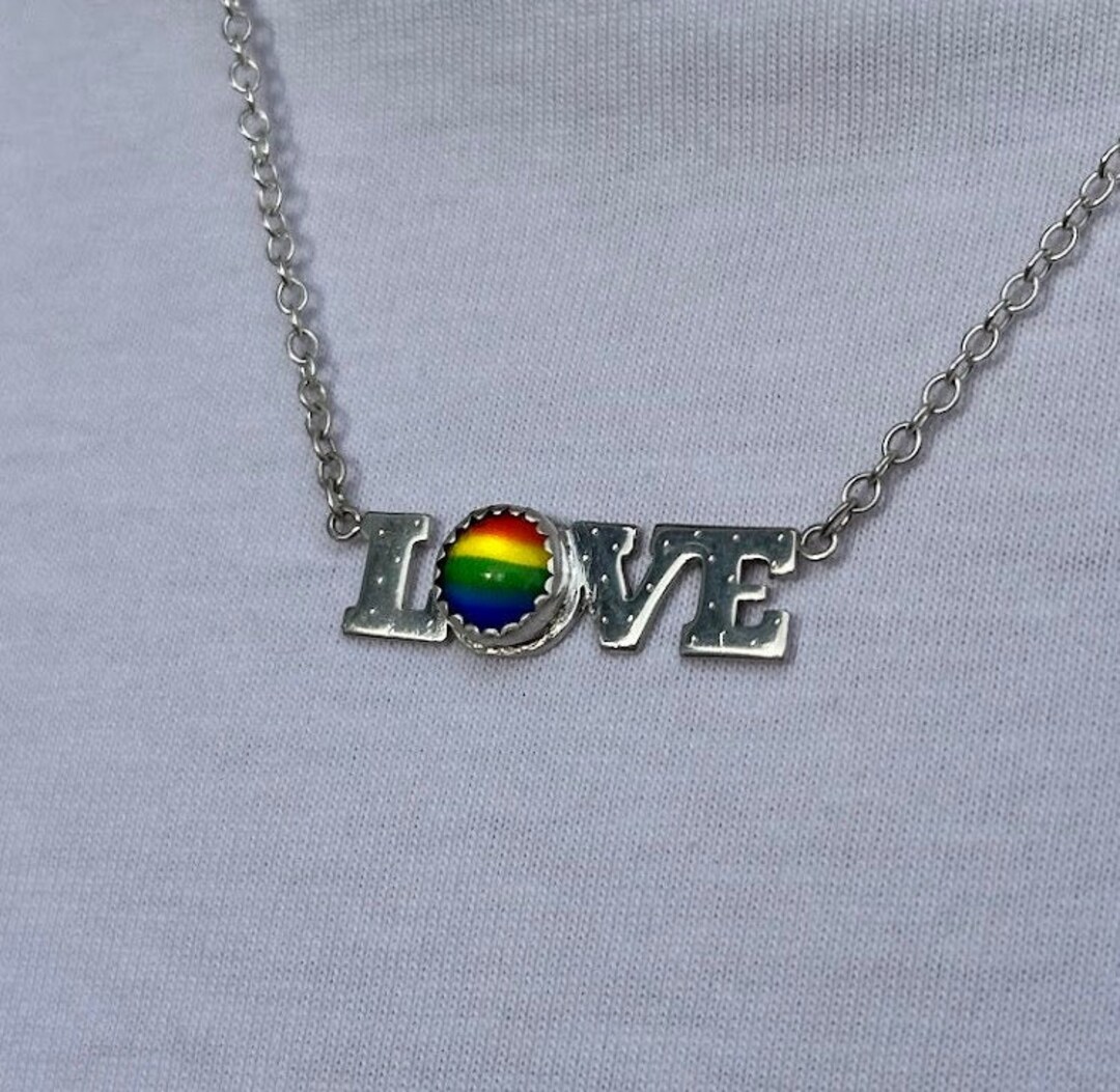 Silver LOVE Word Pendant Necklace, Lgbtq+ Jewellery, Rainbow Jewellery ...