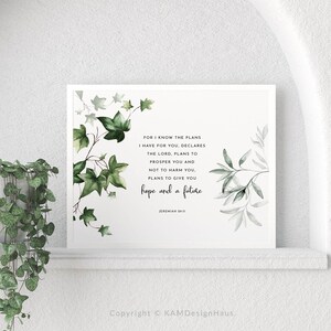 Jeremiah 29:11 Greenery Bible Verse Print Download, Scripture Printable ...